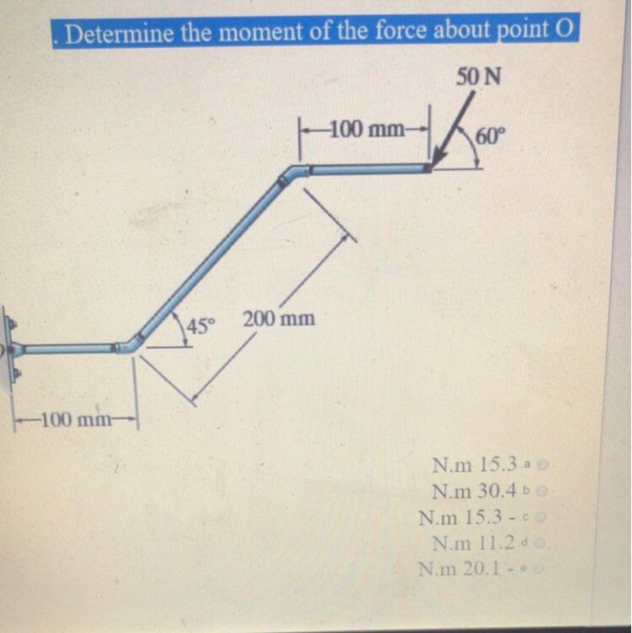 Solved Determine the moment of the force about point o 50N | Chegg.com
