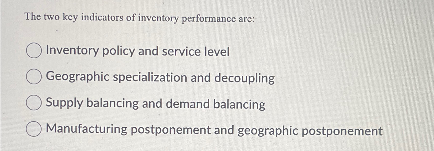 Solved The two key indicators of inventory performance | Chegg.com
