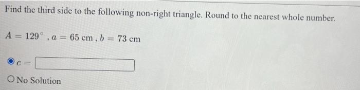Solved Find the third side to the following non-right | Chegg.com