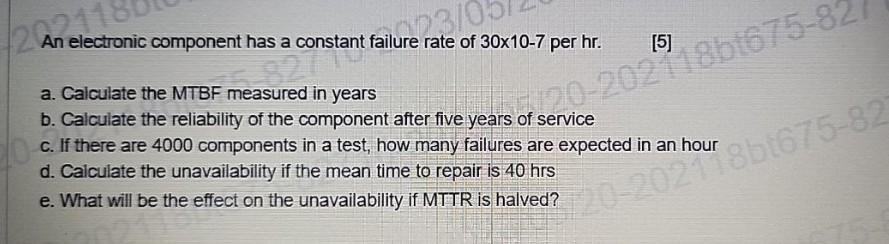 Solved An electronic component has a constant failure rate | Chegg.com