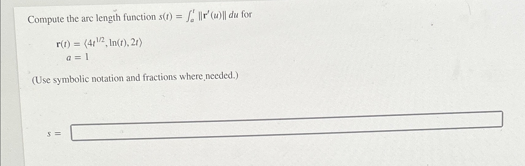 Solved Compute the arc length function s(t)=∫at||r'(u)||du | Chegg.com