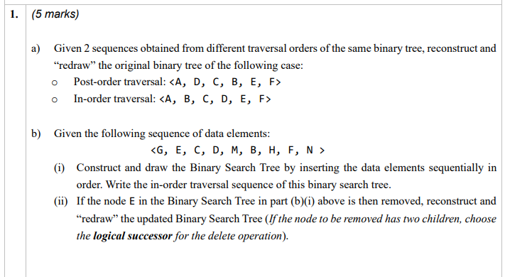 Solved (5 ﻿marks)a) ﻿Given 2 ﻿sequences obtained from | Chegg.com