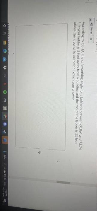 Solved PU Listen According to OSHA, the safe working angle | Chegg.com
