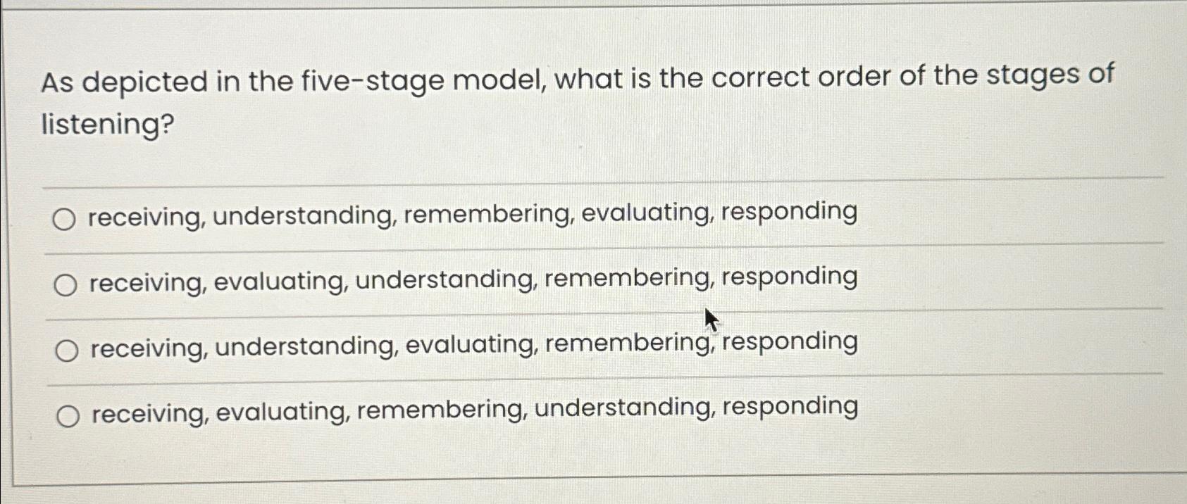 Solved As depicted in the five-stage model, what is the | Chegg.com