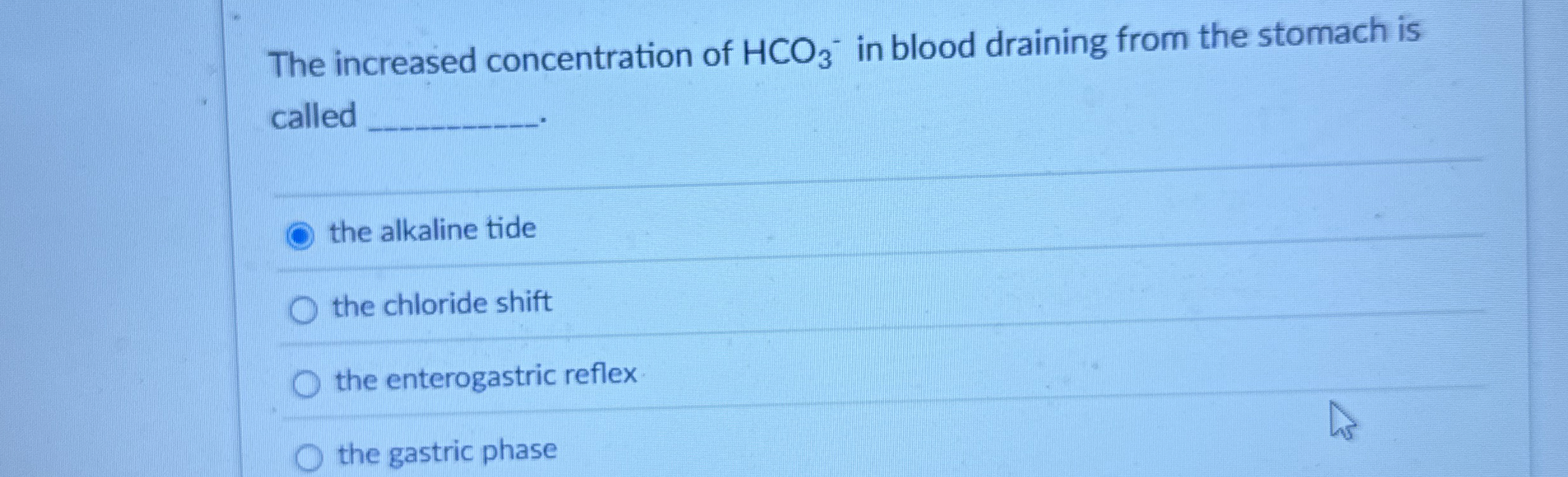 Solved The increased concentration of HCO3-in blood draining | Chegg.com