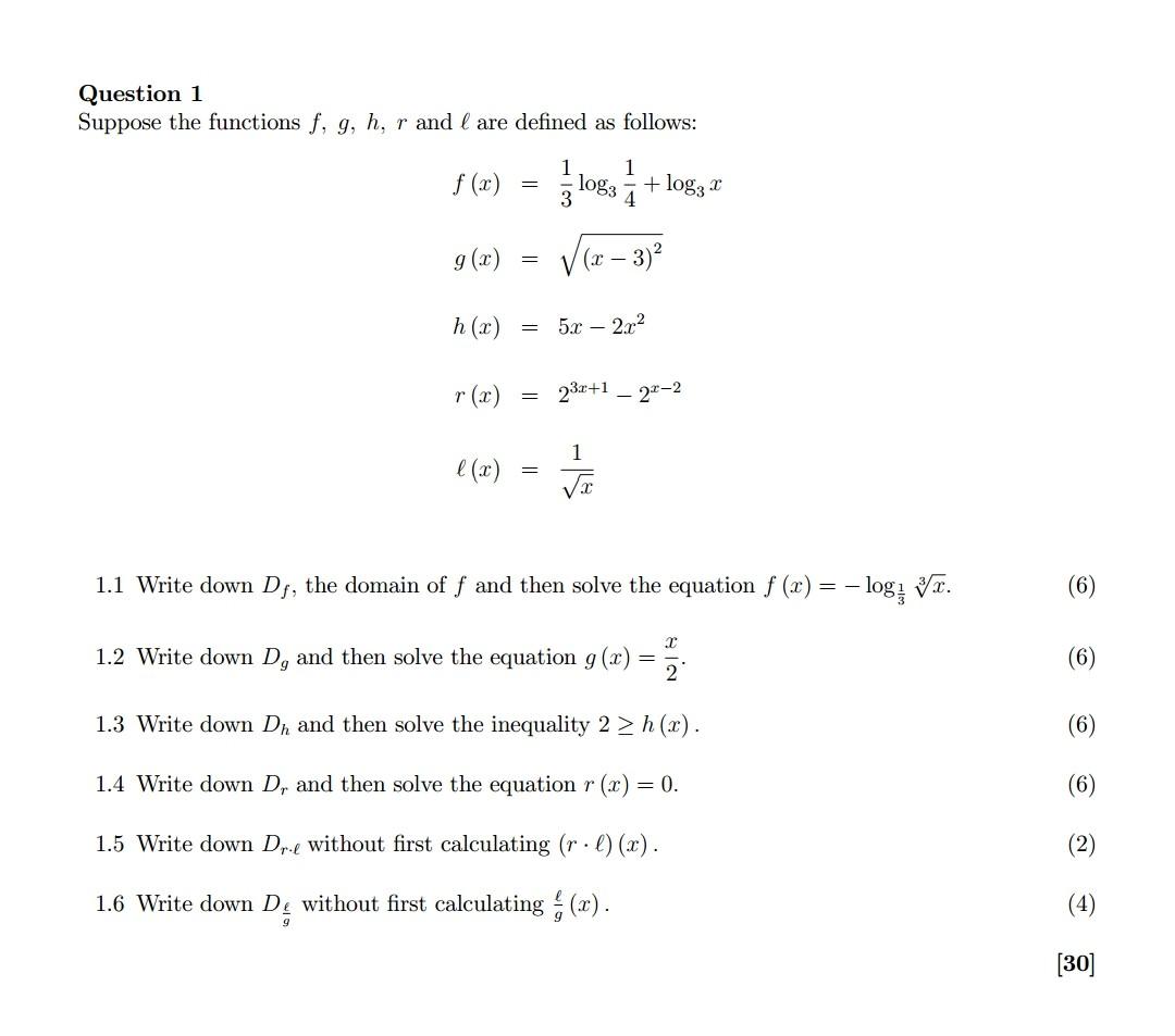 Solved Question 1 Suppose the functions f,g,h,r and ℓ are | Chegg.com