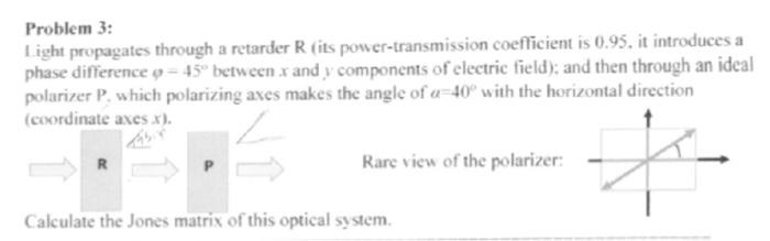 Problem 3: Light propagates through a retarder R (its | Chegg.com