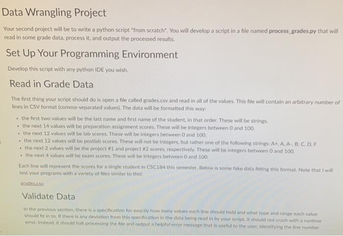 Solved Data Wrangling Project Your second project will be to | Chegg.com