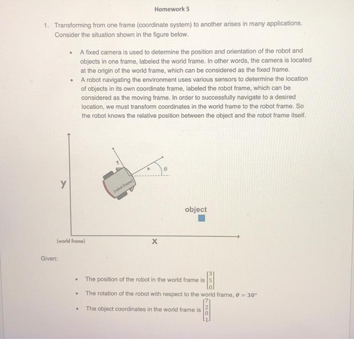 Solved 1 Transforming From One Frame Coordinate System To