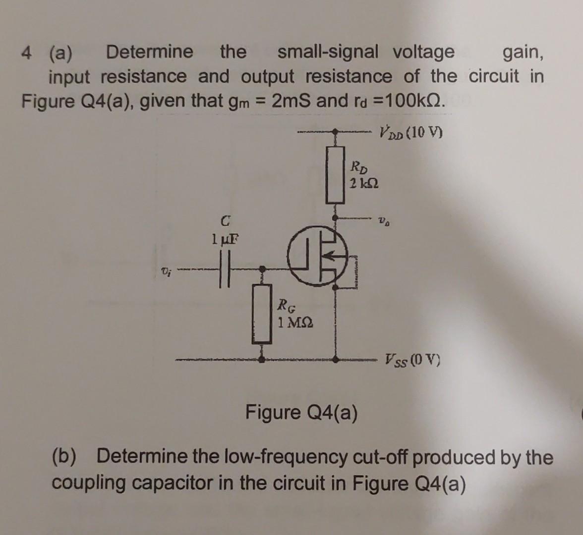 Solved 4 (a) Determine the small-signal voltage gain, input | Chegg.com