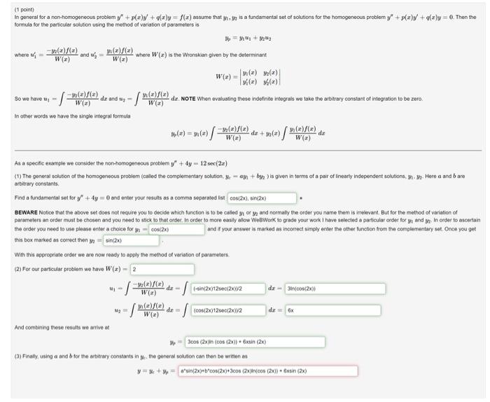 Solved formula for the parficular solution using the method | Chegg.com