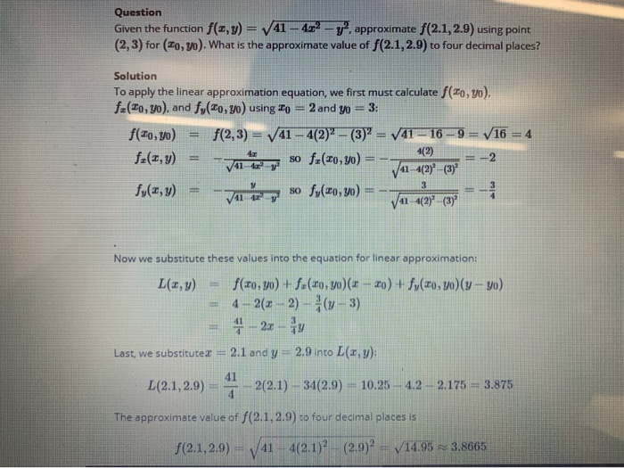 Solved Approximate the value of a function of several | Chegg.com