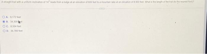 Solved A straight trail with a uniform inclination of 14° | Chegg.com