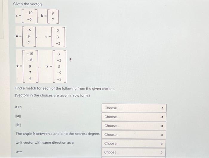 Solved Given the vectors | Chegg.com