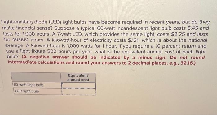 Solved Light-emitting diode (LED) light bulbs have become | Chegg.com