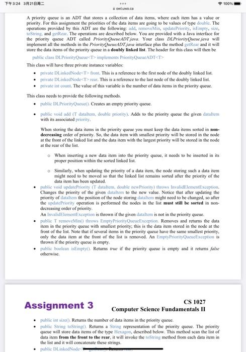 Solved A priority queue is an ADT that stores a collection | Chegg.com