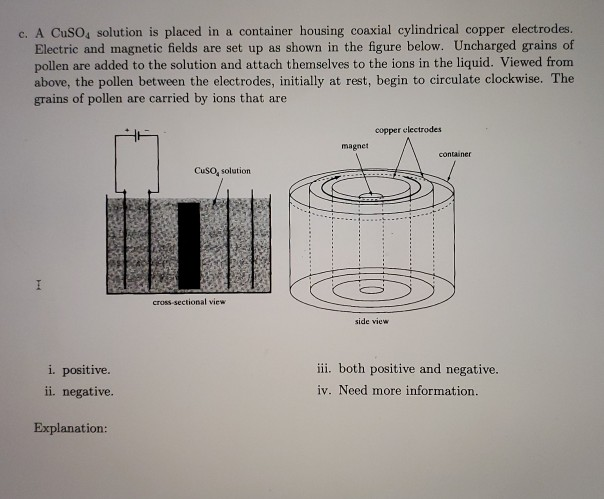 Solved c. A CuSO4 solution is placed in a container housing | Chegg.com
