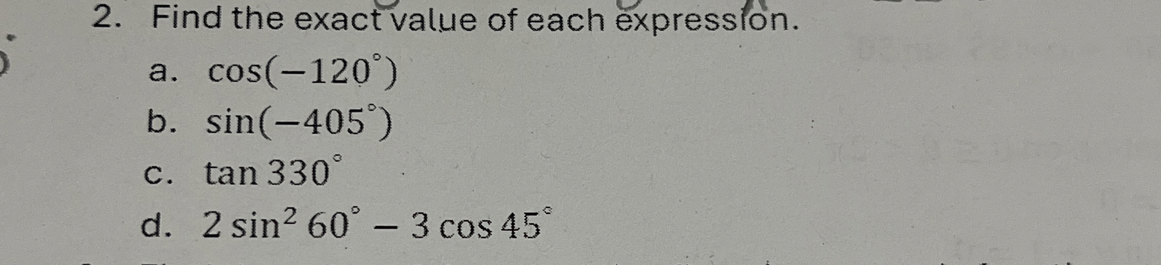 Find the exact value of each | Chegg.com