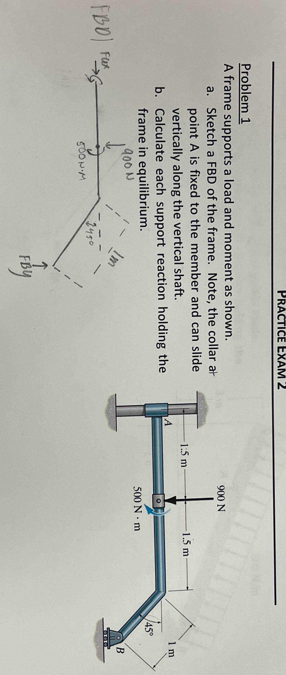 Solved Problem 1A frame supports a load and moment as | Chegg.com