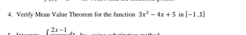 Solved 4. Verify Mean Value Theorem for the function 3x2 - | Chegg.com