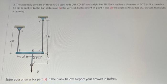 Solved 3. The assembly consists of three A-36 steel rods | Chegg.com