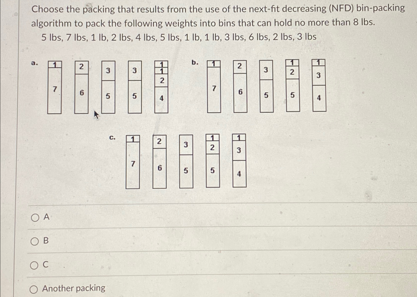 Solved Choose the packing that results from the use of the | Chegg.com