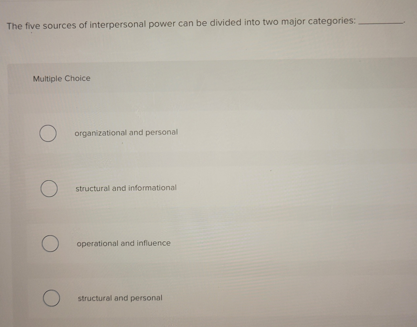 Solved The five sources of interpersonal power can be | Chegg.com