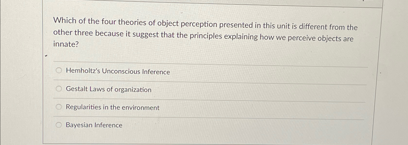 Solved Which of the four theories of object perception | Chegg.com
