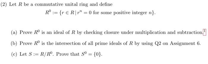 Solved (2) Let R be a commutative unital ring and define | Chegg.com