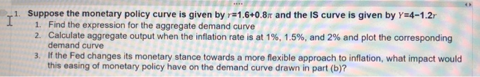 Solved 1. Suppose the monetary policy curve is given by | Chegg.com
