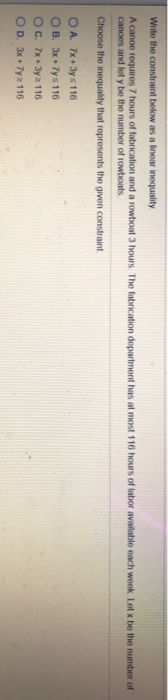 Solved Write the constraint below as a linear inequality A | Chegg.com