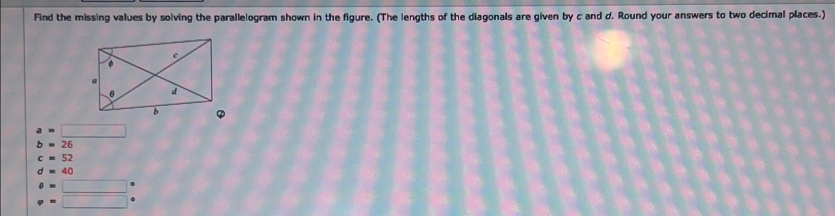 Solved Find the missing values by solving the parallelogram | Chegg.com