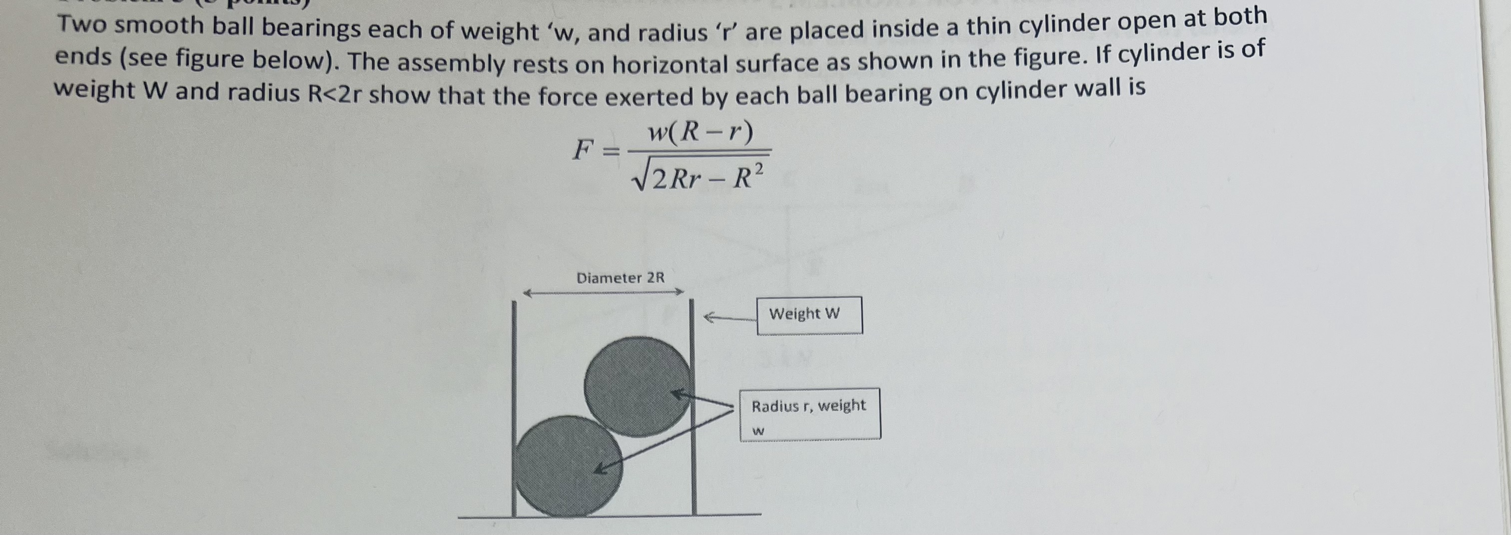 Solved Two smooth ball bearings each of weight ' w, ﻿and | Chegg.com