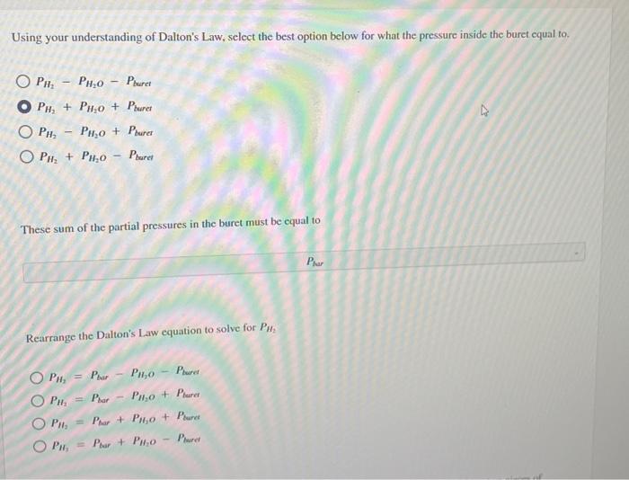 Solved Rearrange the Dalton's Law equation to solve for PH2 | Chegg.com