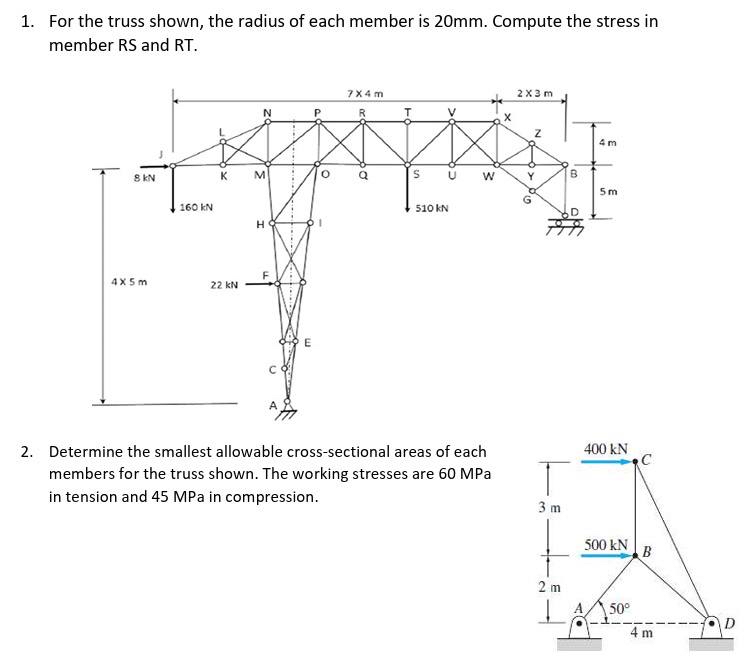 Solved For the truss shown, the radius of each member is | Chegg.com