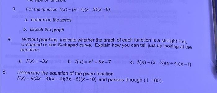 Solved 3. For the function f(x)=(x+4)(x−3)(x−8) a. determine | Chegg.com