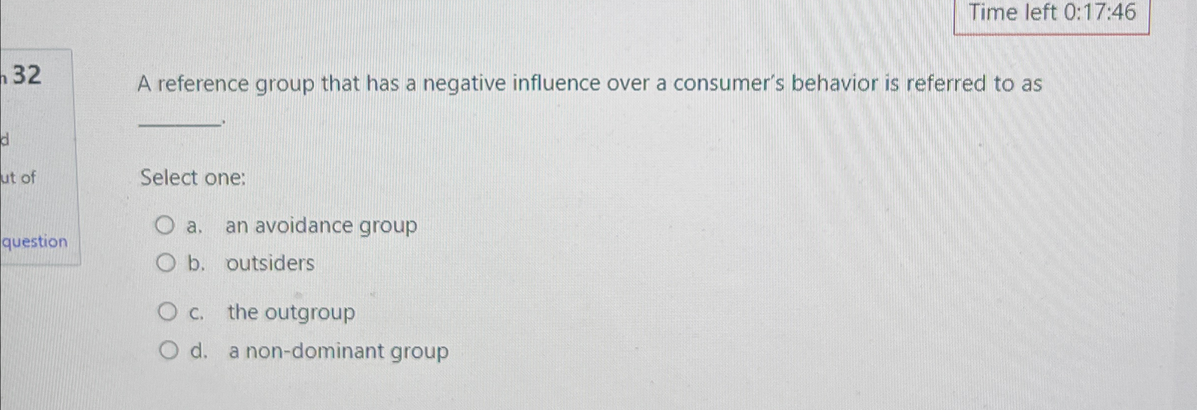 Solved Time left 0:17:4632A reference group that has a | Chegg.com