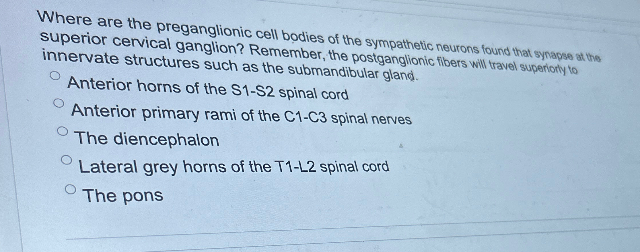Solved Where are the preganglionic cell bodies of the | Chegg.com