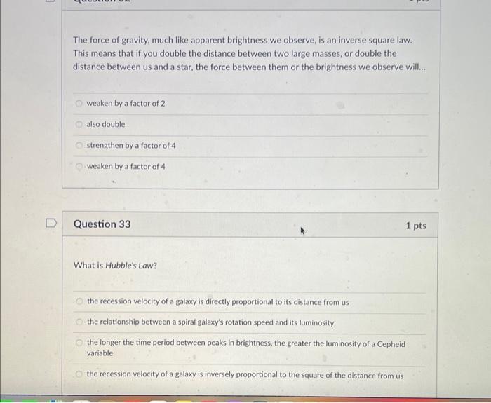 Solved The force of gravity, much like apparent brightness | Chegg.com