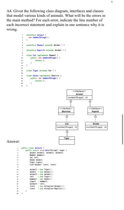 Solved A4. Given the following class diagram, interfaces and | Chegg.com