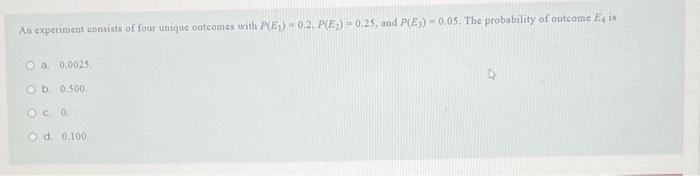 Solved An experiment consists of fout unique outcomes with | Chegg.com