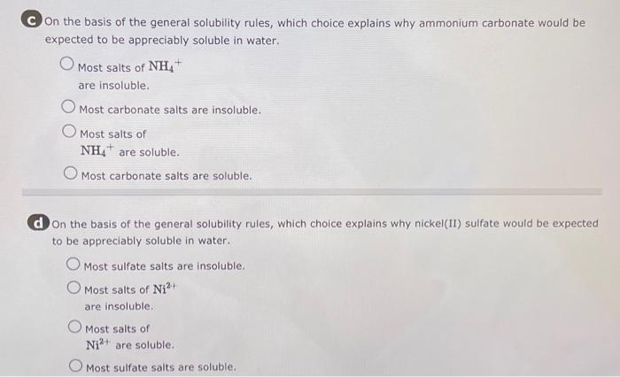 Solved On the basis of the general solubility rules, which | Chegg.com