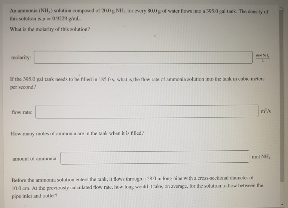 Solved An ammonia (NH) solution composed of 20.0 g NH, for | Chegg.com