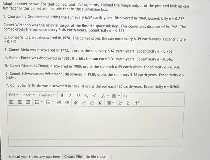 Solved Adopt a comet below. For that comet, plot it's | Chegg.com
