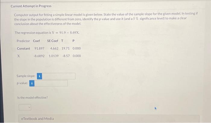 Solved Computer Output For Fitting A Simple Linear Model Is