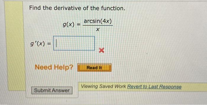 Solved Find the derivative of the function. | Chegg.com