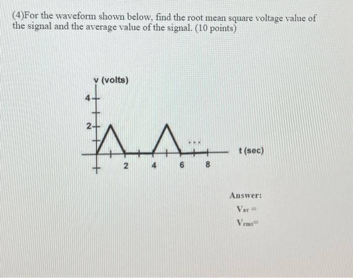 Solved (4)For the waveform shown below, find the root mean | Chegg.com