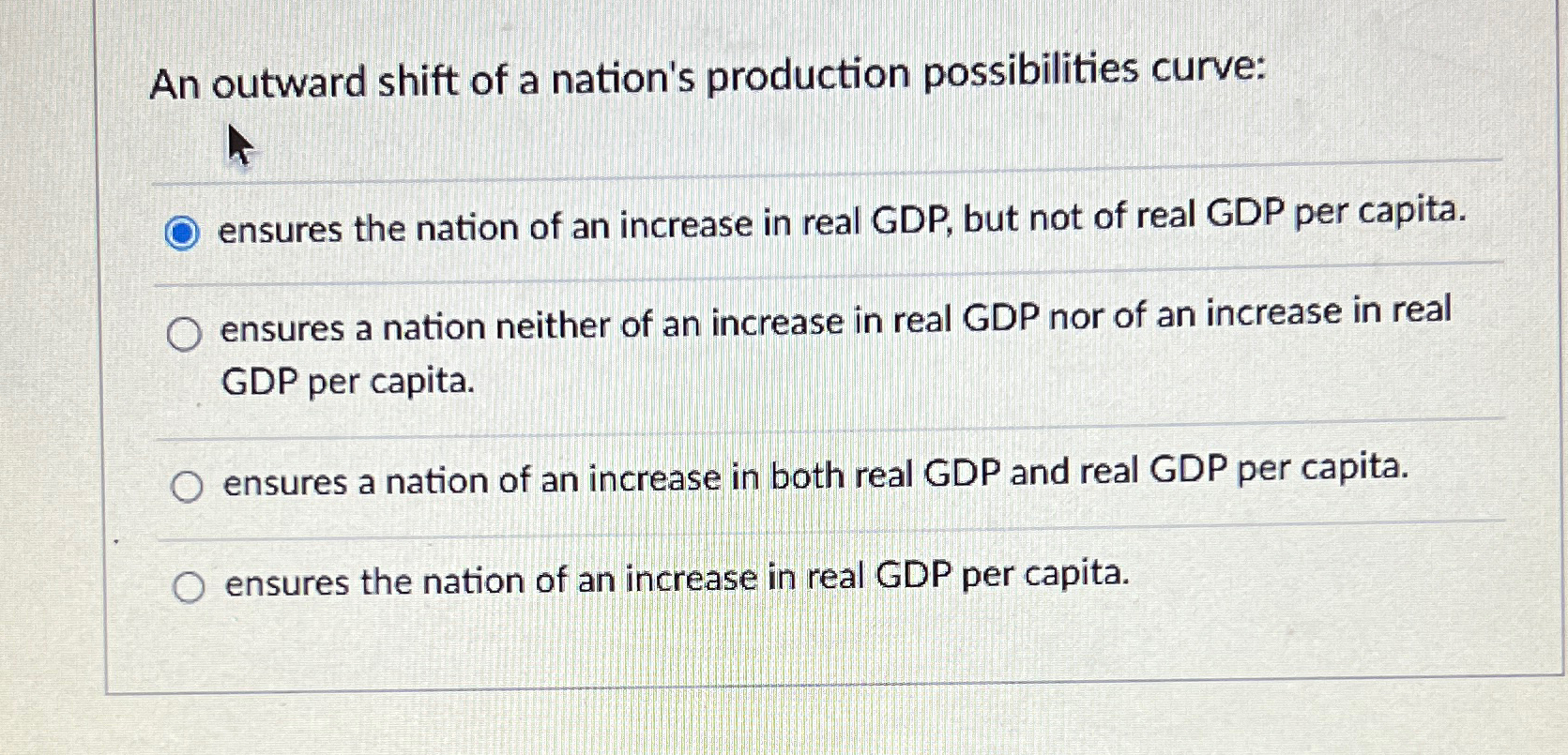 Solved An outward shift of a nation's production | Chegg.com