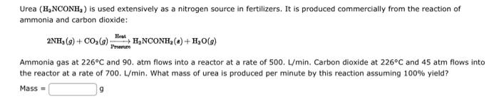 Solved Urea (H2NCONH2) is used extensively as a nitrogen | Chegg.com