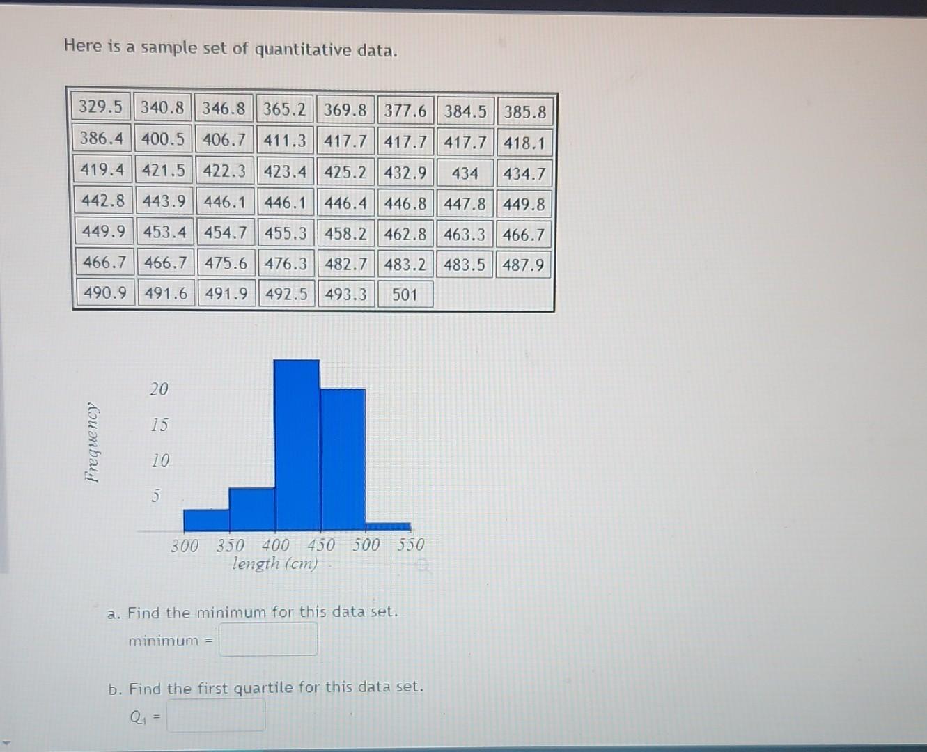 Here is a sample set of quantitative data. a. Find | Chegg.com